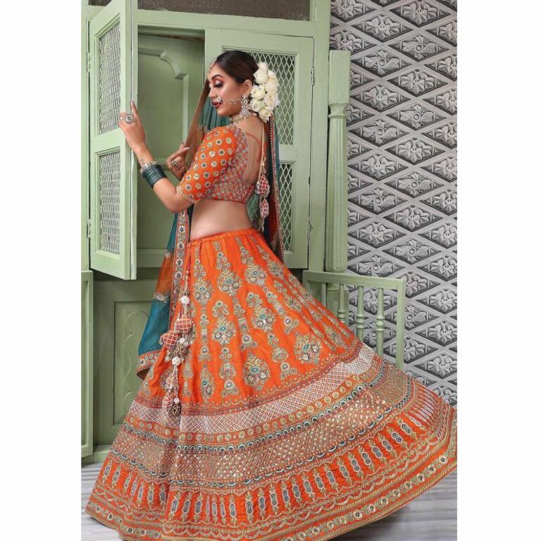 Rust Orange - Teal Blue Lehenga set - Creative Stylista